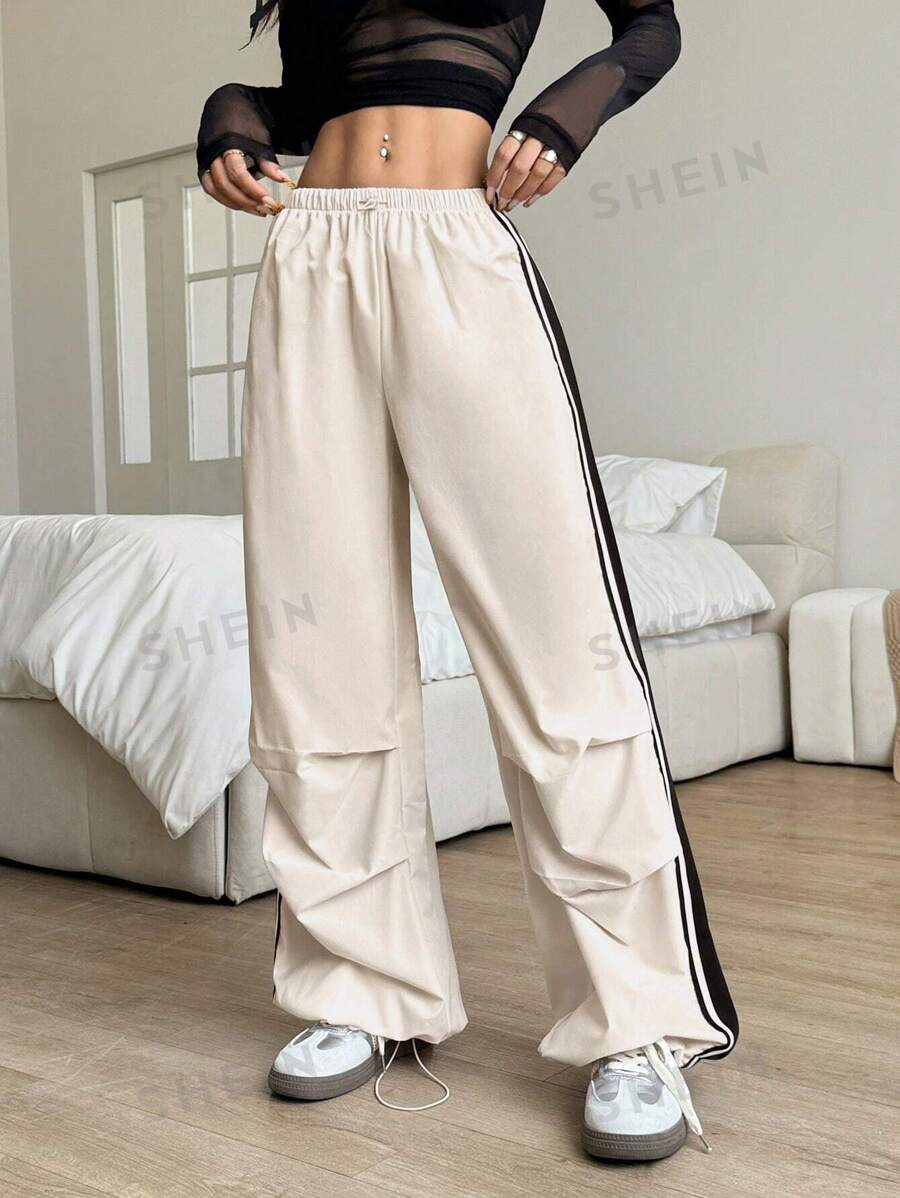 SHEIN EZwear Straight Leg Track Pants With Side Ribbon Trim And ...