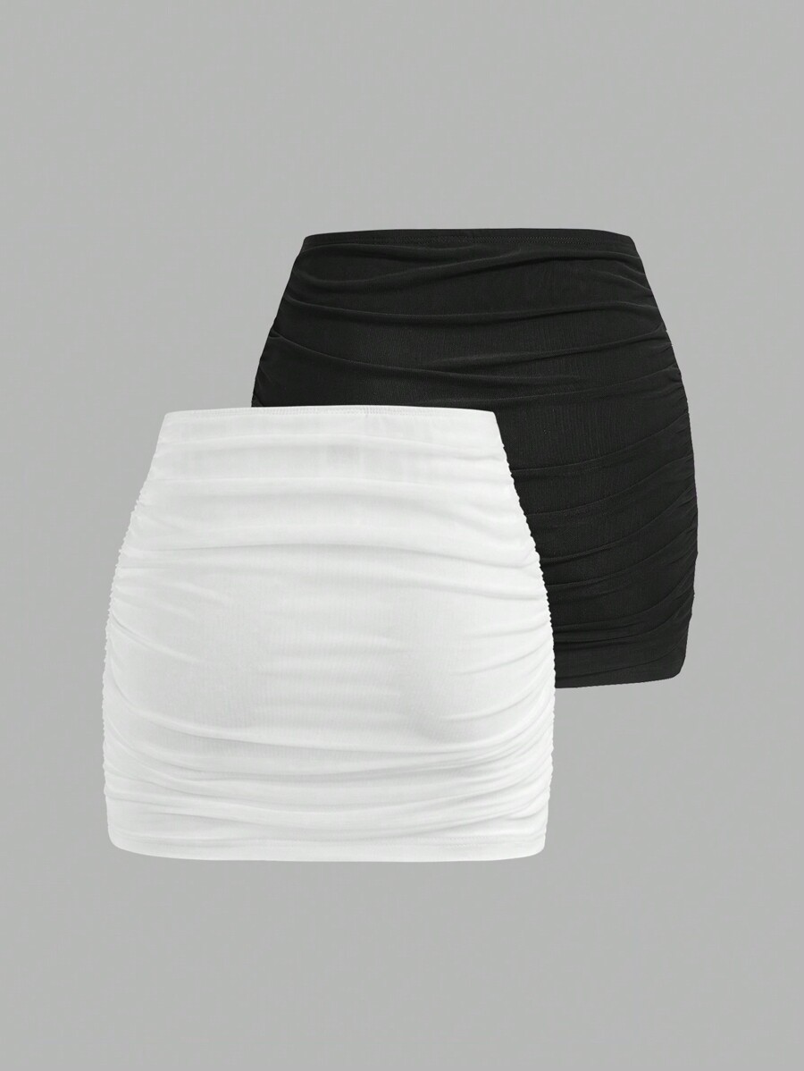 SHEIN EZwear Black & White Dual-Tone Net Fabric Plus Size Women's Mini ...