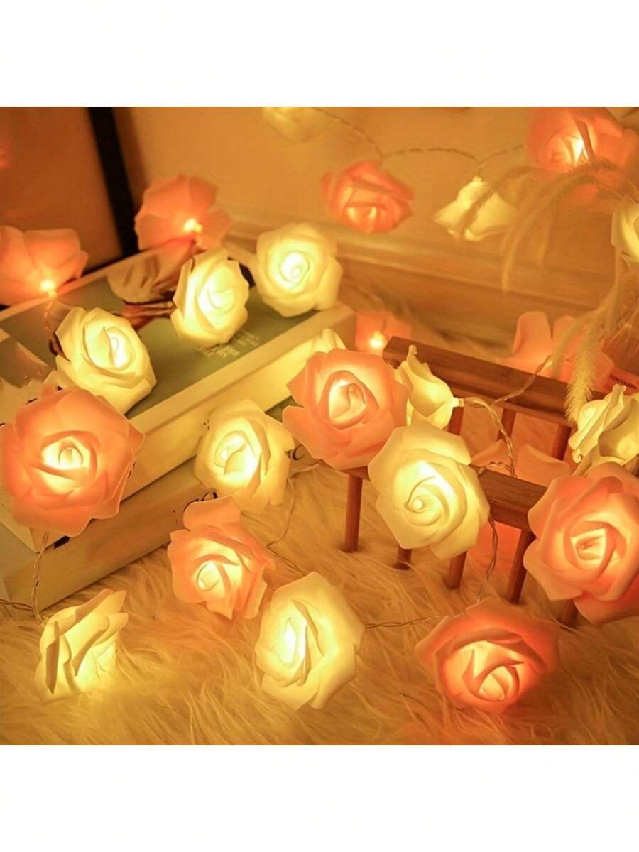 1pc 2m Artificial Rose Flower LED String Light, 10 LED Fake Rose Flower ...