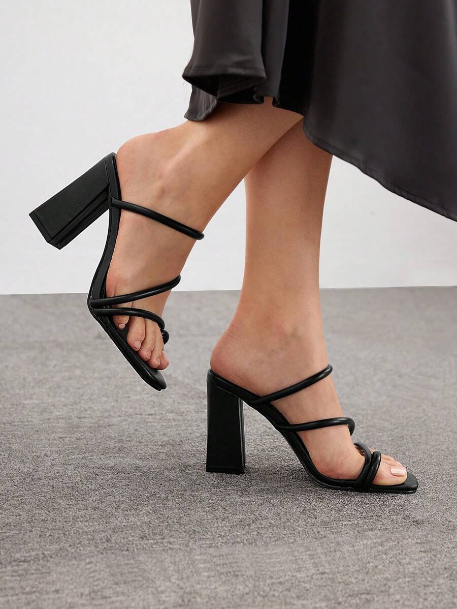 CUCCOO BIZCHIC Woman Shoes Multi Strap Chunky Square Toe Heeled Elegant ...