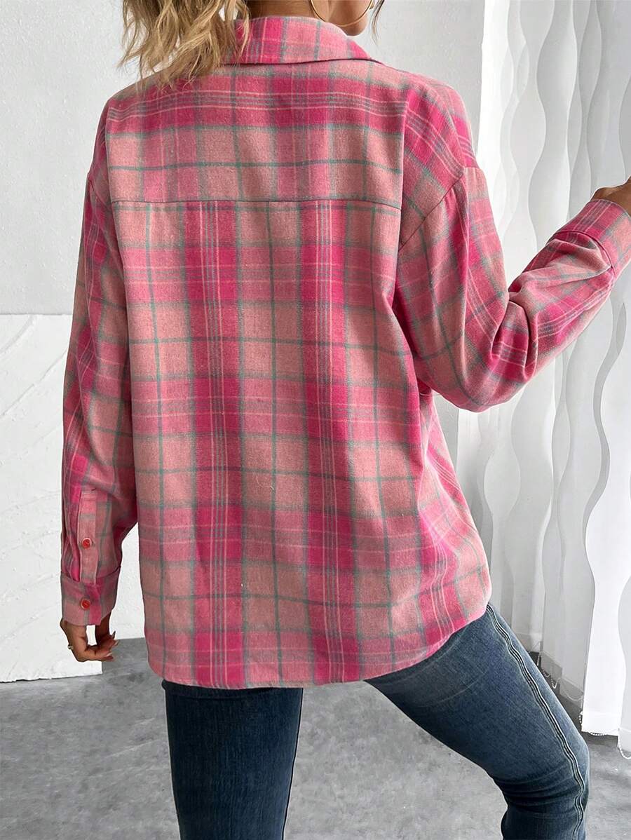 SHEIN Relaxiva Chemise casual à carreaux avec nœud papillon décoratif ...