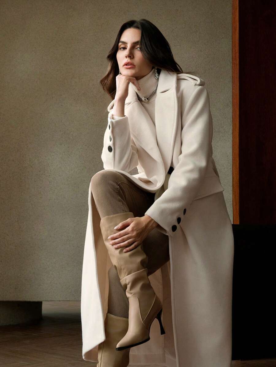 SHEIN X Lucía Bellido Anewsta Women's Long Slim Fit High-End Coat ...