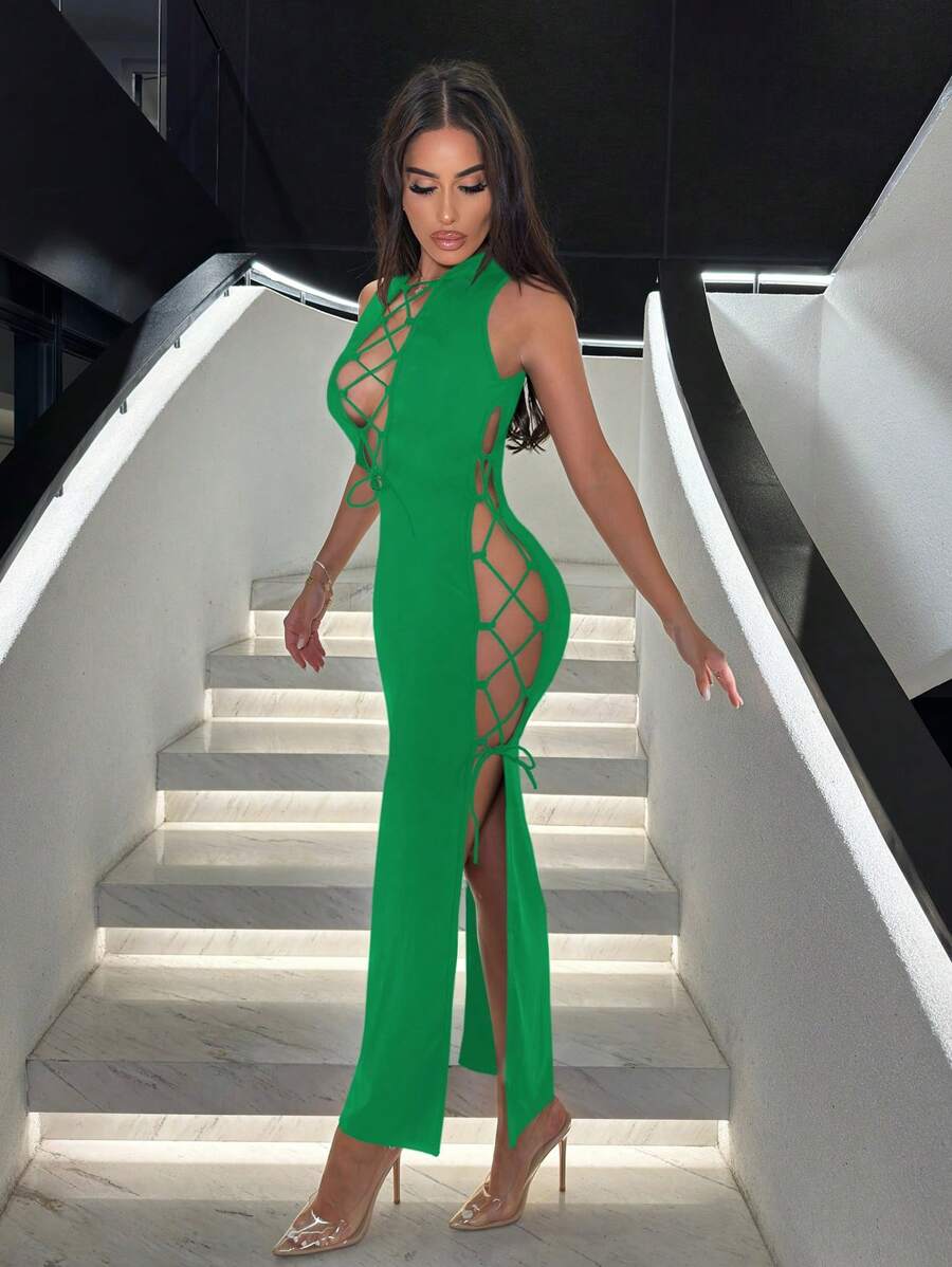 SHEIN SXY Sexy Criss-Cross Cutout High Slit Dress Cut Out Dress | SHEIN USA