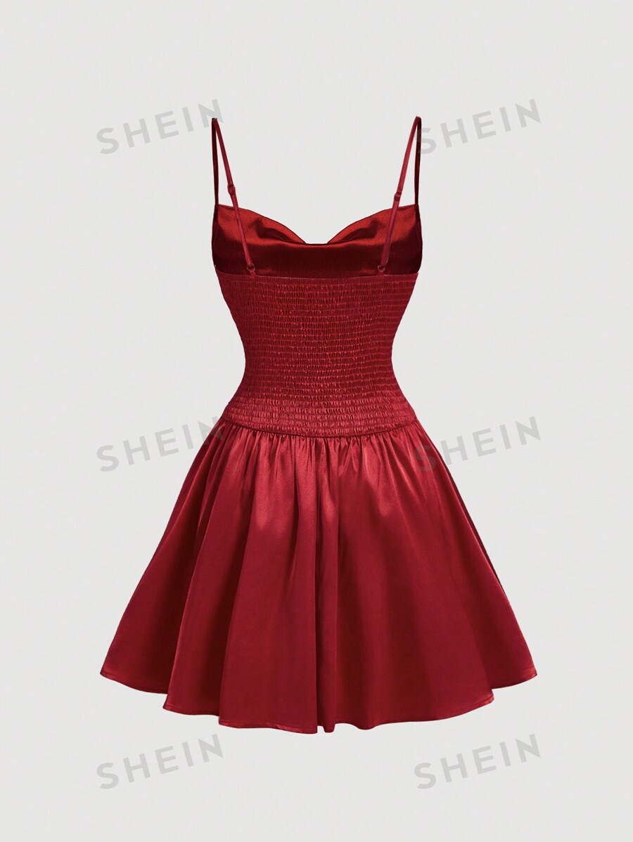SHEIN MOD Women's Short Red Dress With V-Neckline, Bow Decoration, And ...