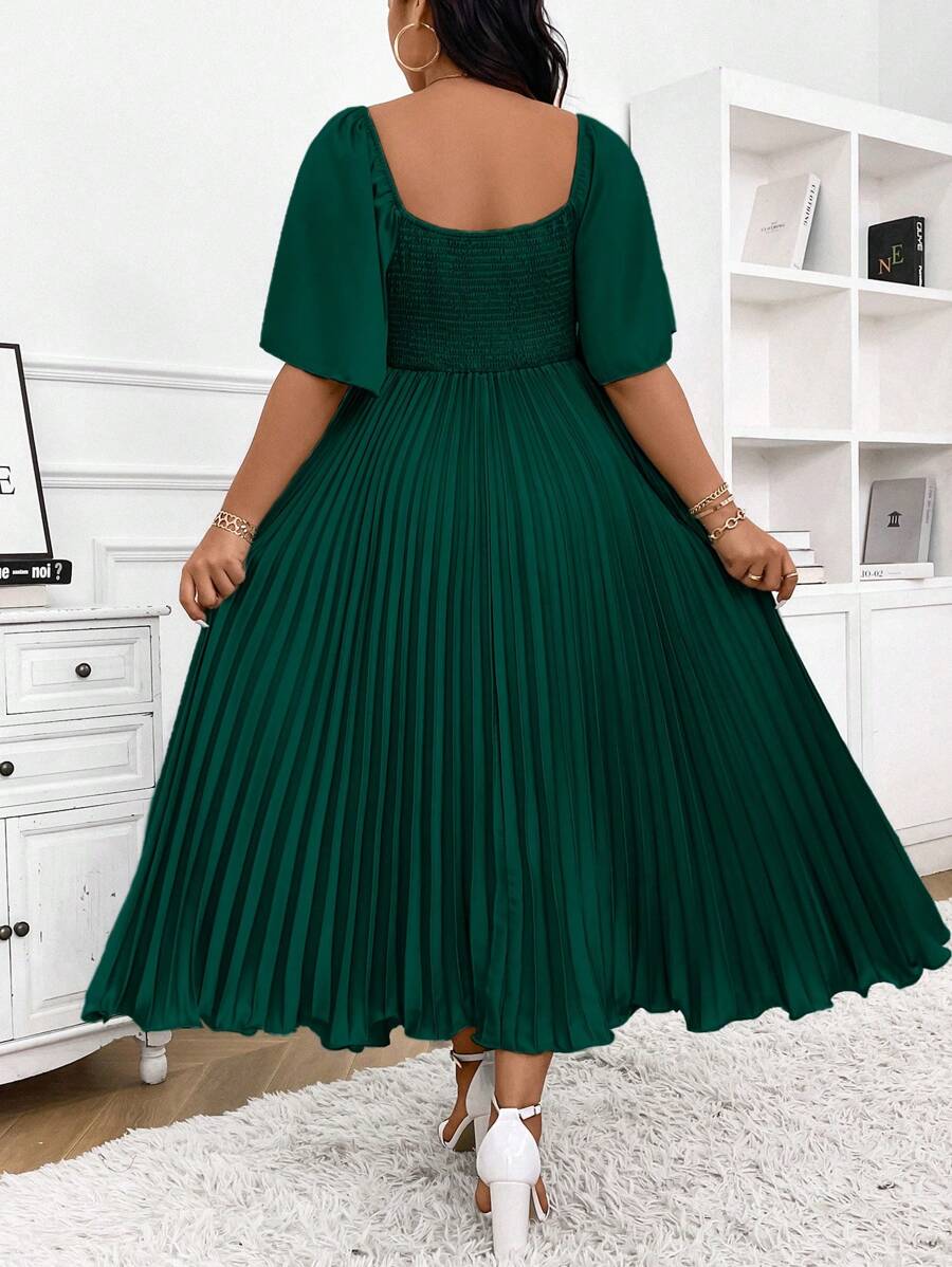 SHEIN Privé Plus Size Mint Green Ruffle Sleeve, Deep V-Neck Pleated ...