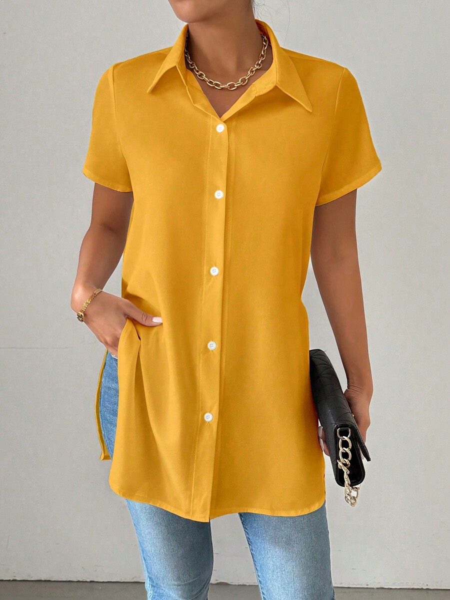 SHEIN ChicEase Mid-Long Women's Elegant Split Blouse | SHEIN USA