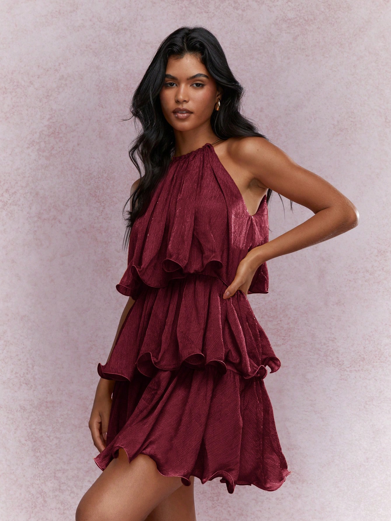 MISSGUIDED Boho Tiered Ruffle Halter Neck Mini Dress｜MISSGUIDED
