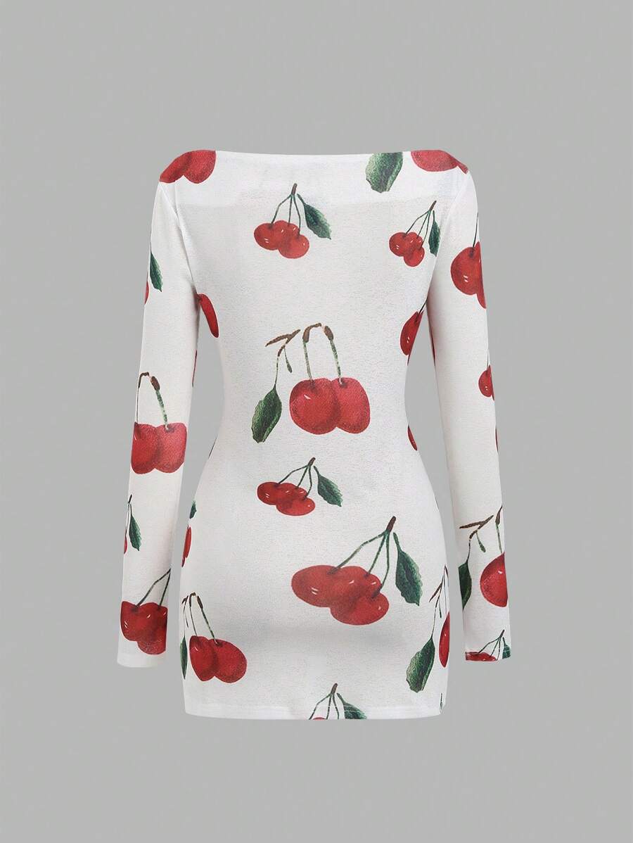 Sweetra Vestido elegante con estampado de flor de cerezo de manga larga ...