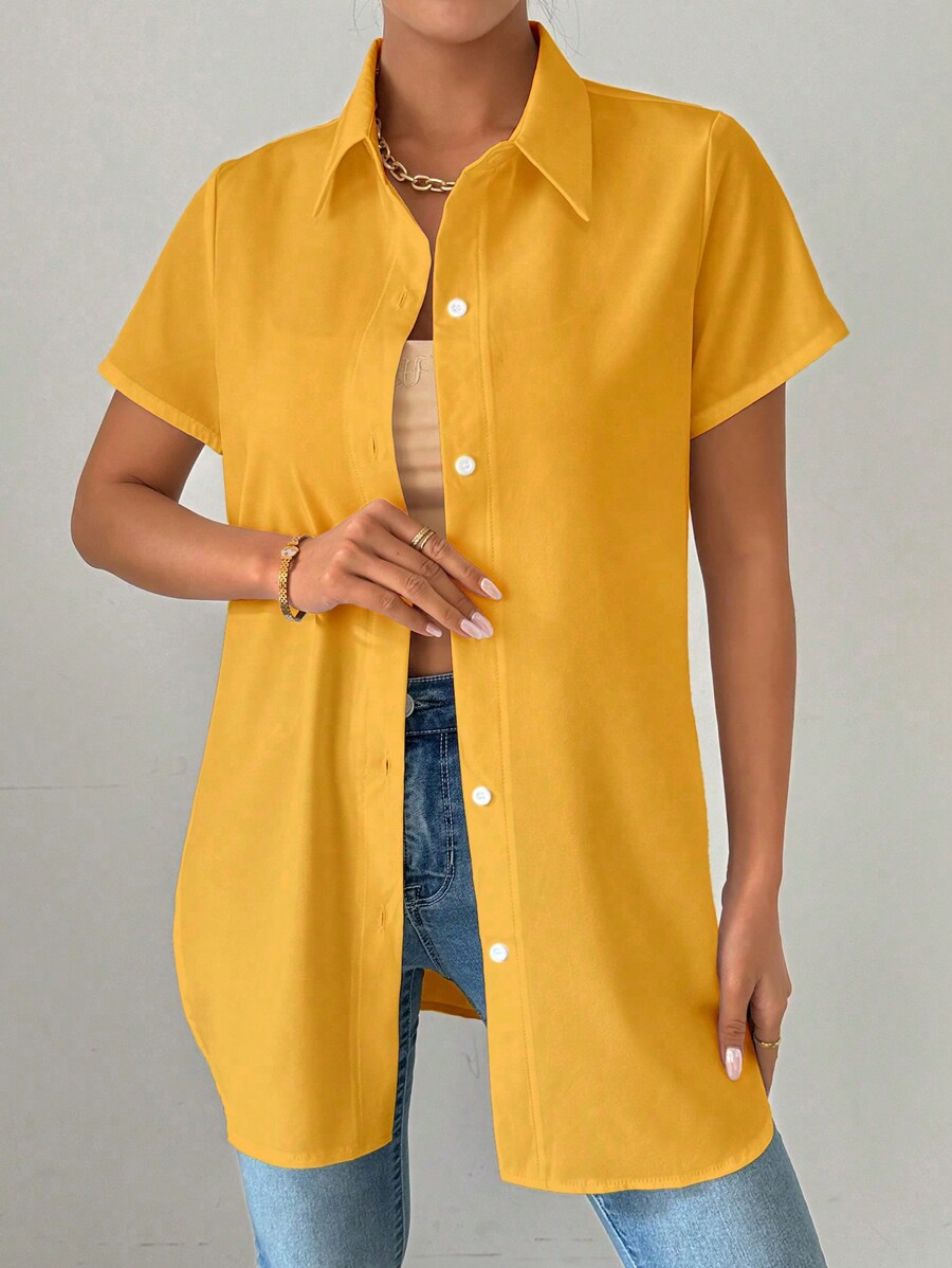 SHEIN ChicEase Mid-Long Women's Elegant Split Blouse | SHEIN USA