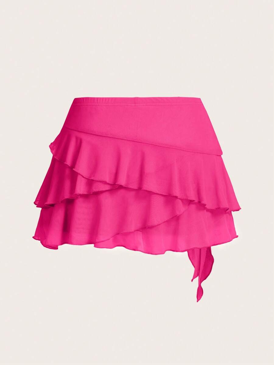 SHEIN ICON Women's Multi-Layer Ruffle Trim Low Rise Y2K Mini Black ...