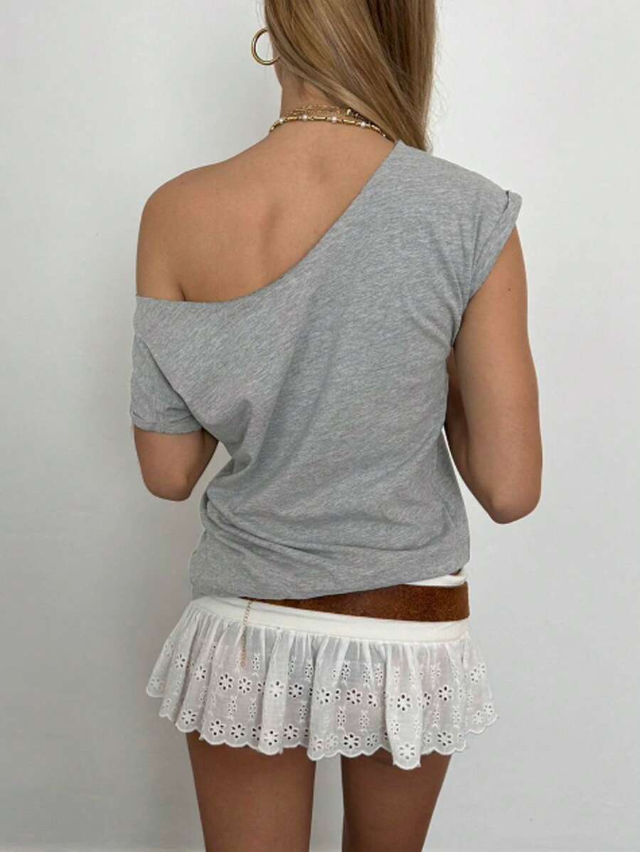 INAWLY Women's Casual Solid Color Asymmetric Neck T-Shirt, Summer ...