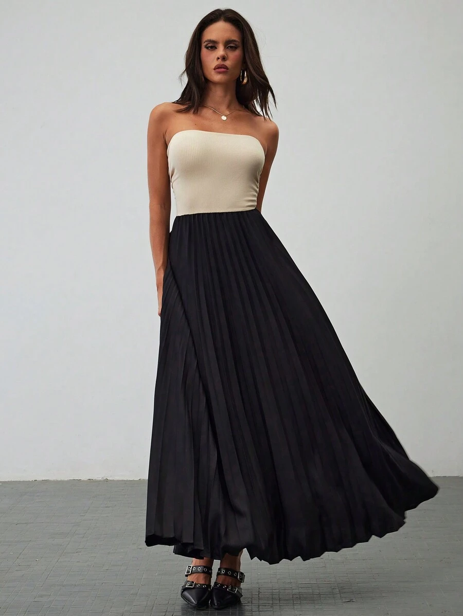 Aloruh Robe sans bretelles élégante et sexy pour femmes avec plis noir ...