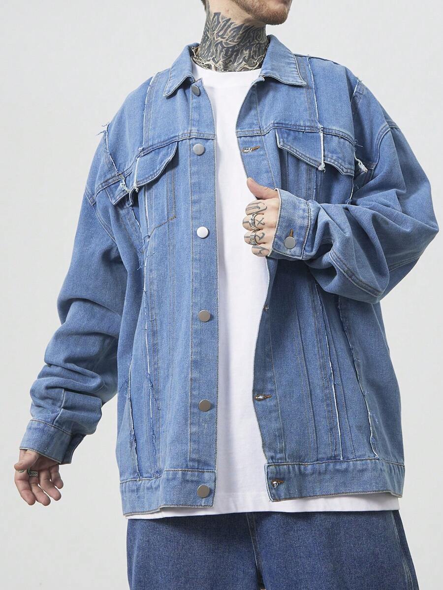 Manfinity EMRG Men's Light Blue Oversized Denim Jacket With Frayed ...