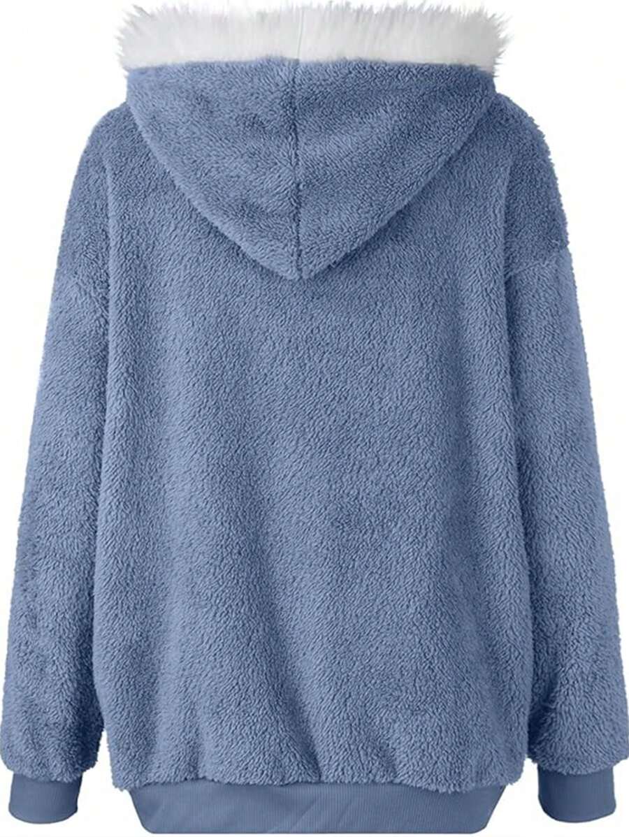 INAWLY Women's Casual Color Blocked Fuzzy Hooded Jacket, Autumn ...