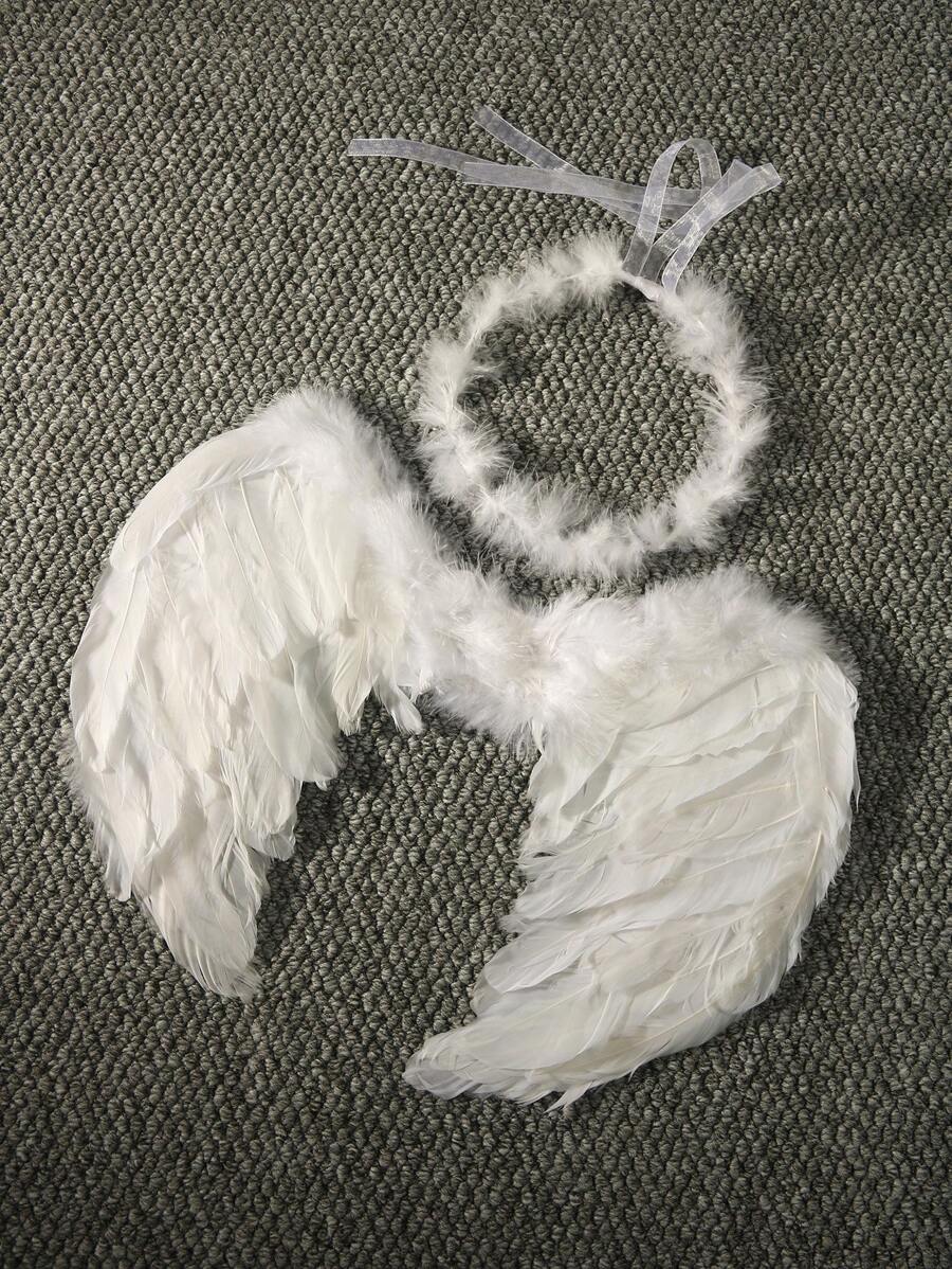 SHEIN Persoplay Kids Newborn Angel Wings Photo Prop, White Feather ...