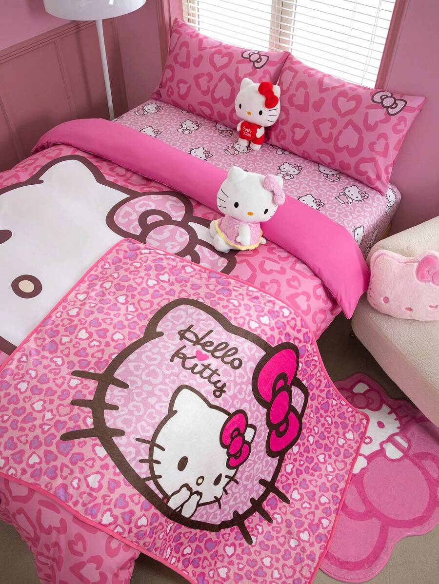 HELLO KITTY AND FRIENDS | SHEIN Kitty Cartoon & Heart Bow Print Bedroom ...