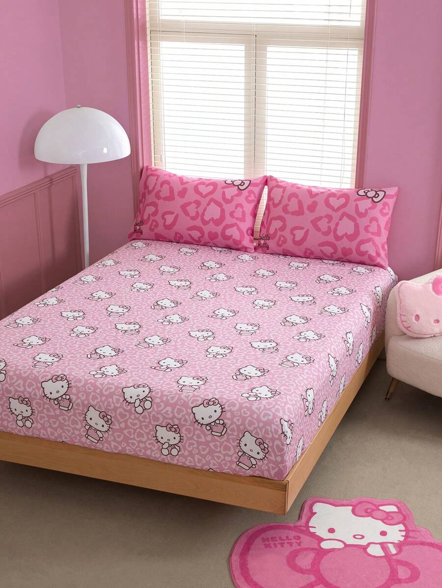 HELLO KITTY AND FRIENDS | SHEIN Sábana ajustada con estampado de gato ...