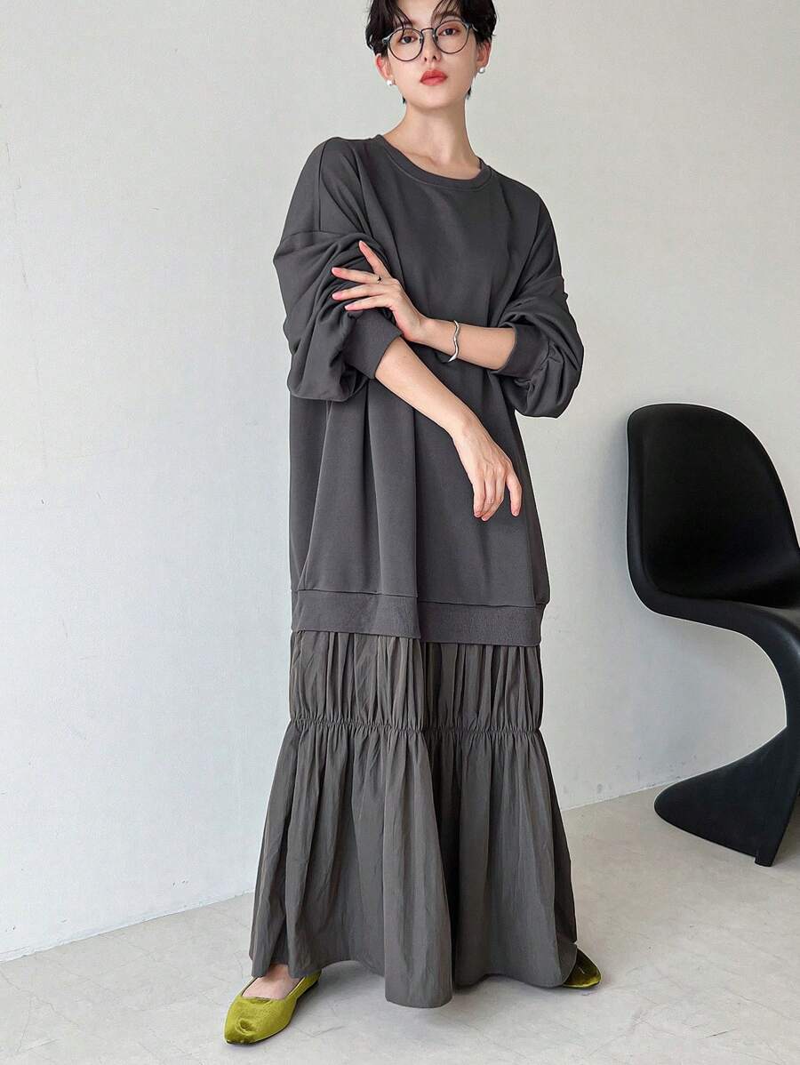FRIFUL Women Solid Color 2 In 1 Splice Dress, Back To School Dress,Fall ...