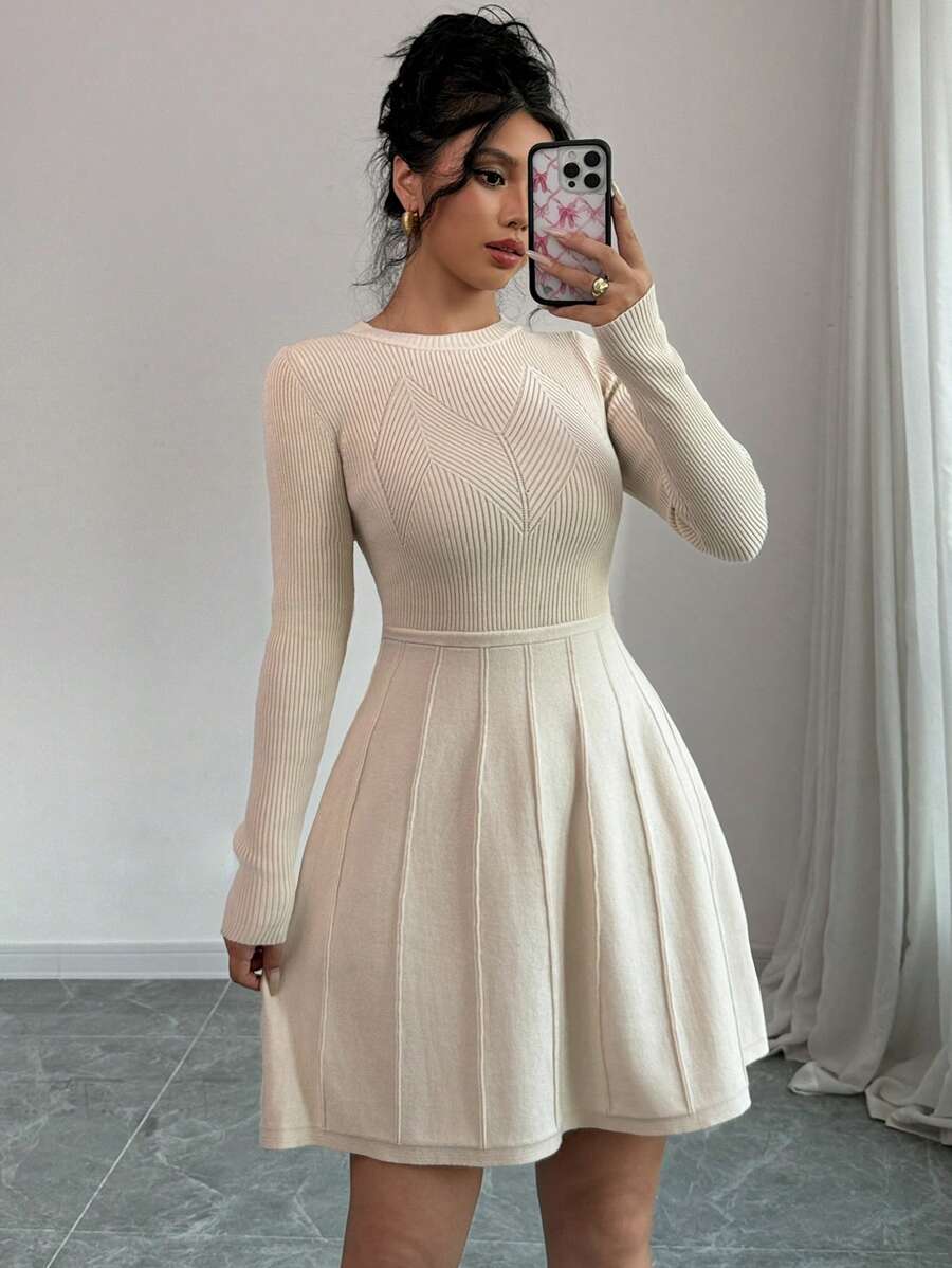 SHEIN Raffinéa Solid Color Bodycon Flared Hem Knee-Length Sweater Dress ...