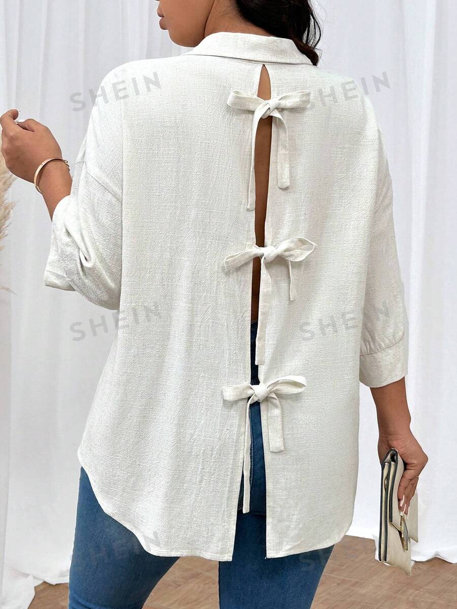 SHEIN Frenchy Blusa de mujer estilo francés popular con acento de lazo en la parte trasera ...