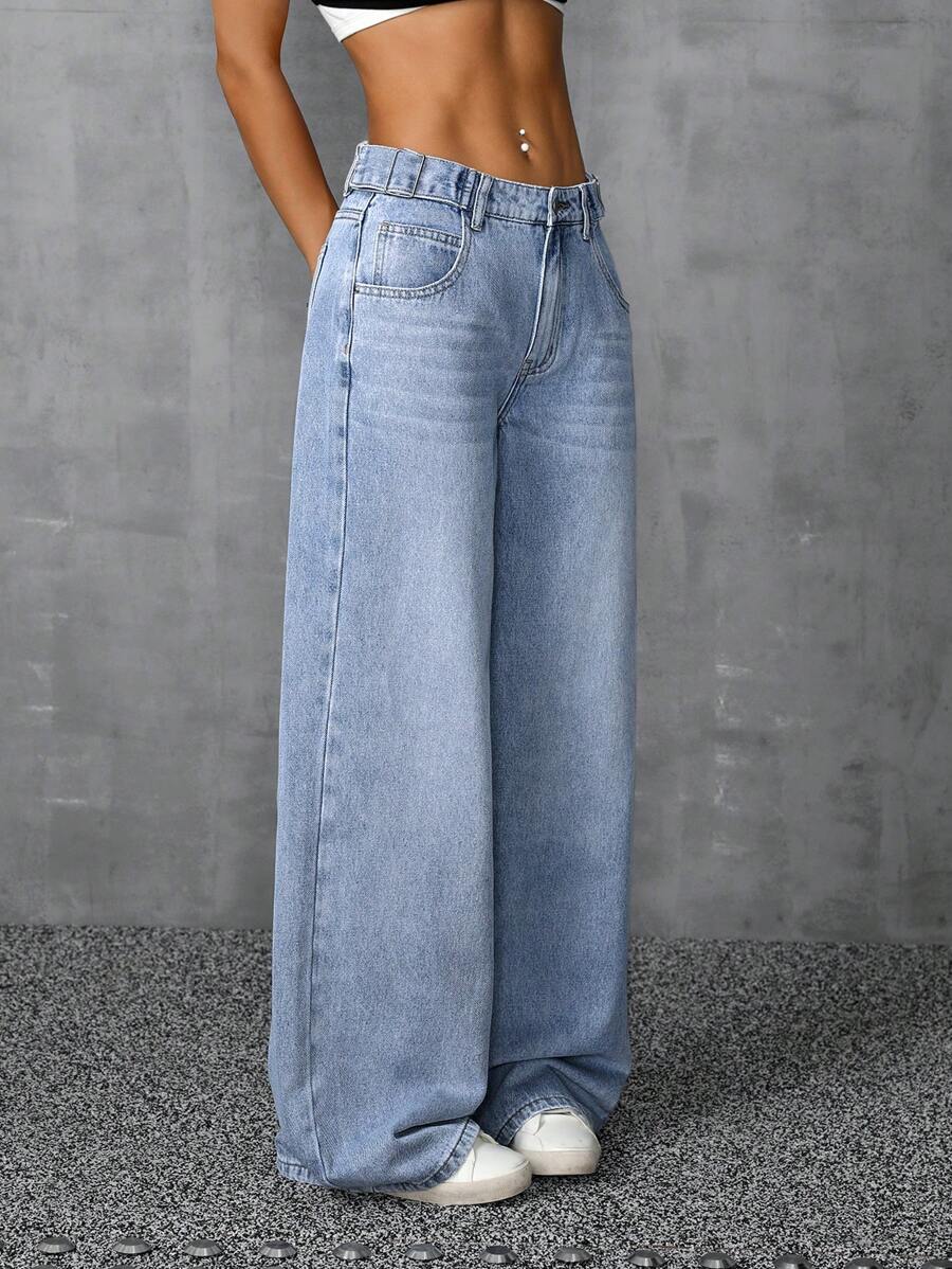 SHEIN ICON Women's Front Button Multi-Pocket Denim Pants, Casual Daily ...