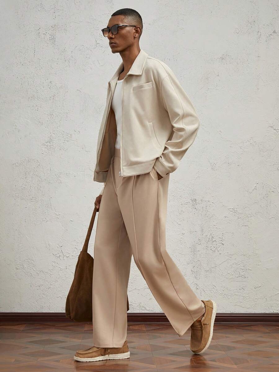 AKNOTIC Business Casual Men's Suede Woven Loose Drop Shoulder Casual ...