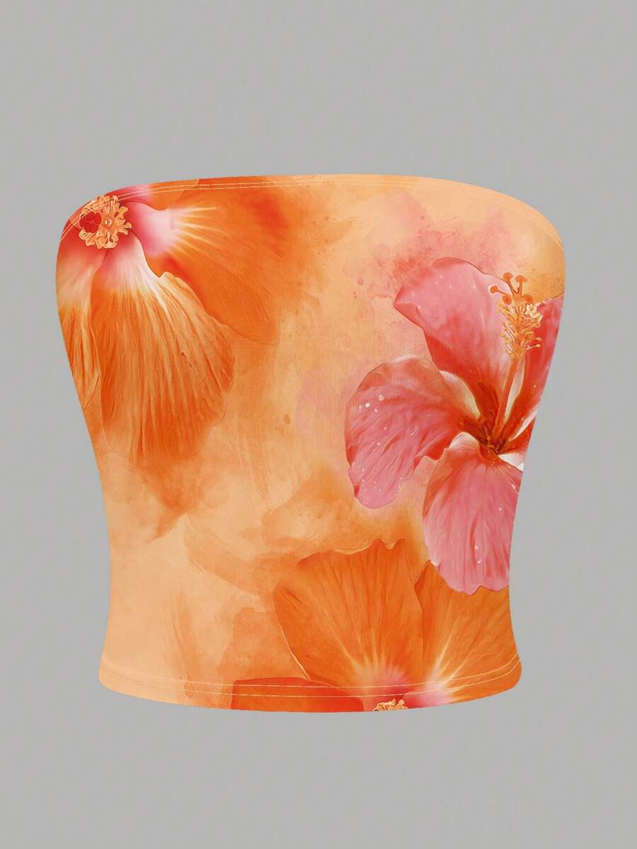 INAWLY Y2K Color Hibiscus Flowers Graphic Tube Top for Sale Australia ...