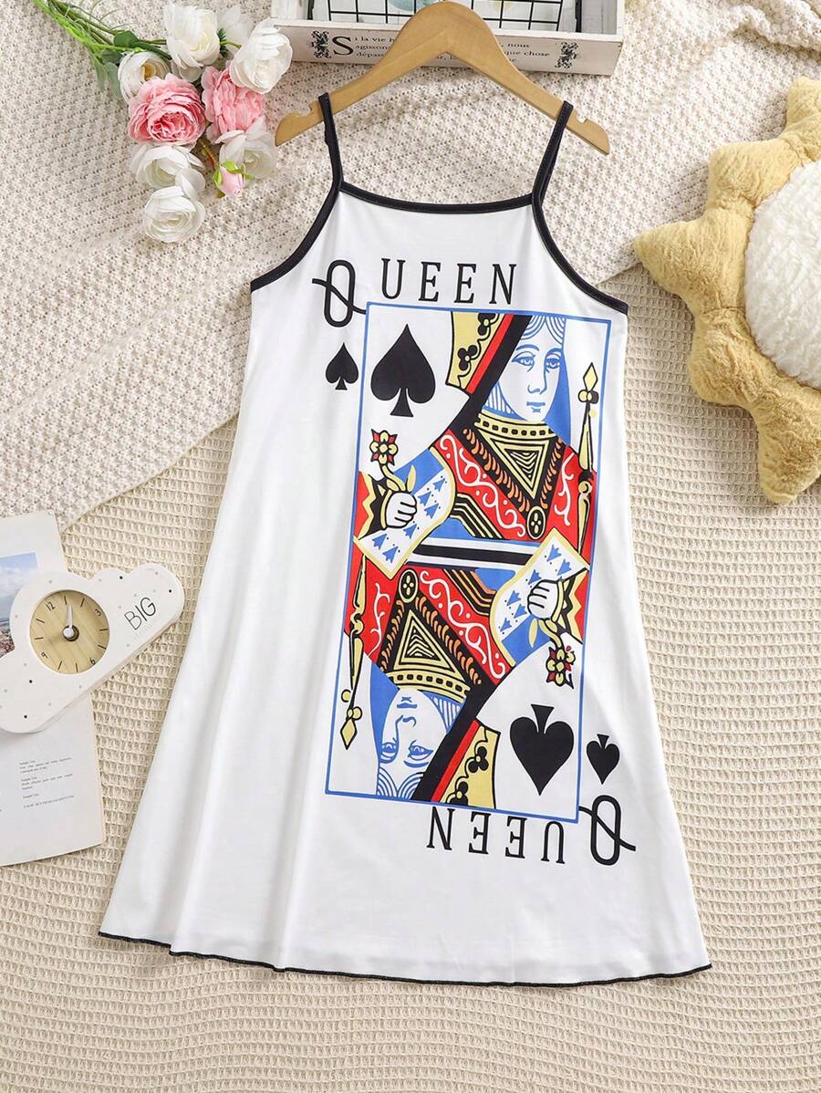 Camisón largo de lencería informal con estampado de cartas de póquer ...