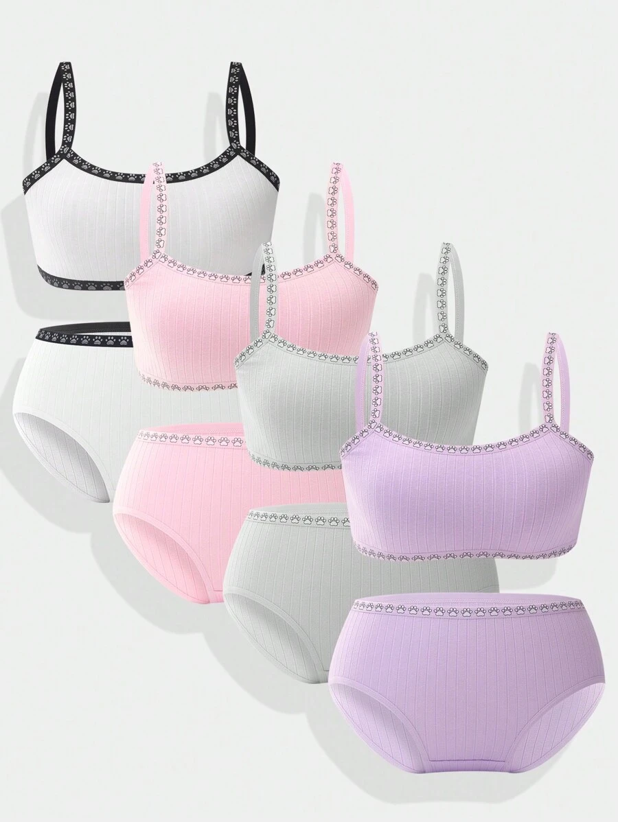 4pcs/Set Tween Girl Minimalist Comfortable Wireless Camisole Bra And ...