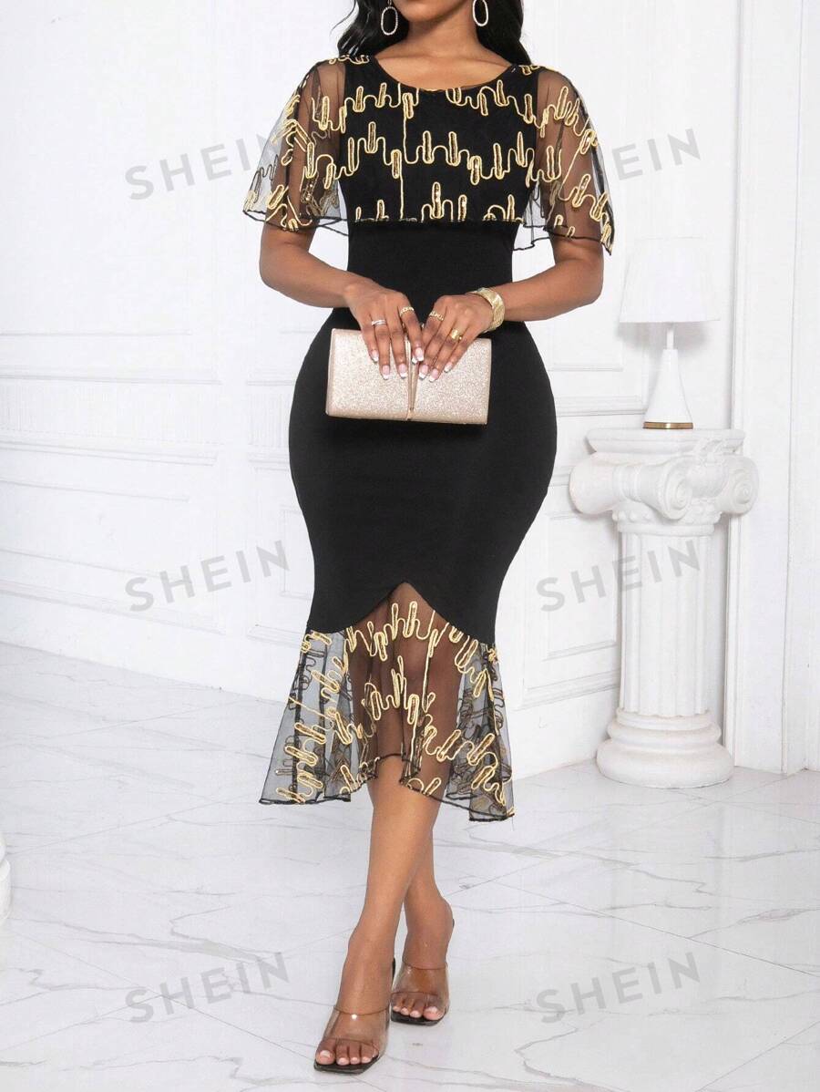 SHEIN Lady Vestido elegante y casual de encaje semi-transparente para ...