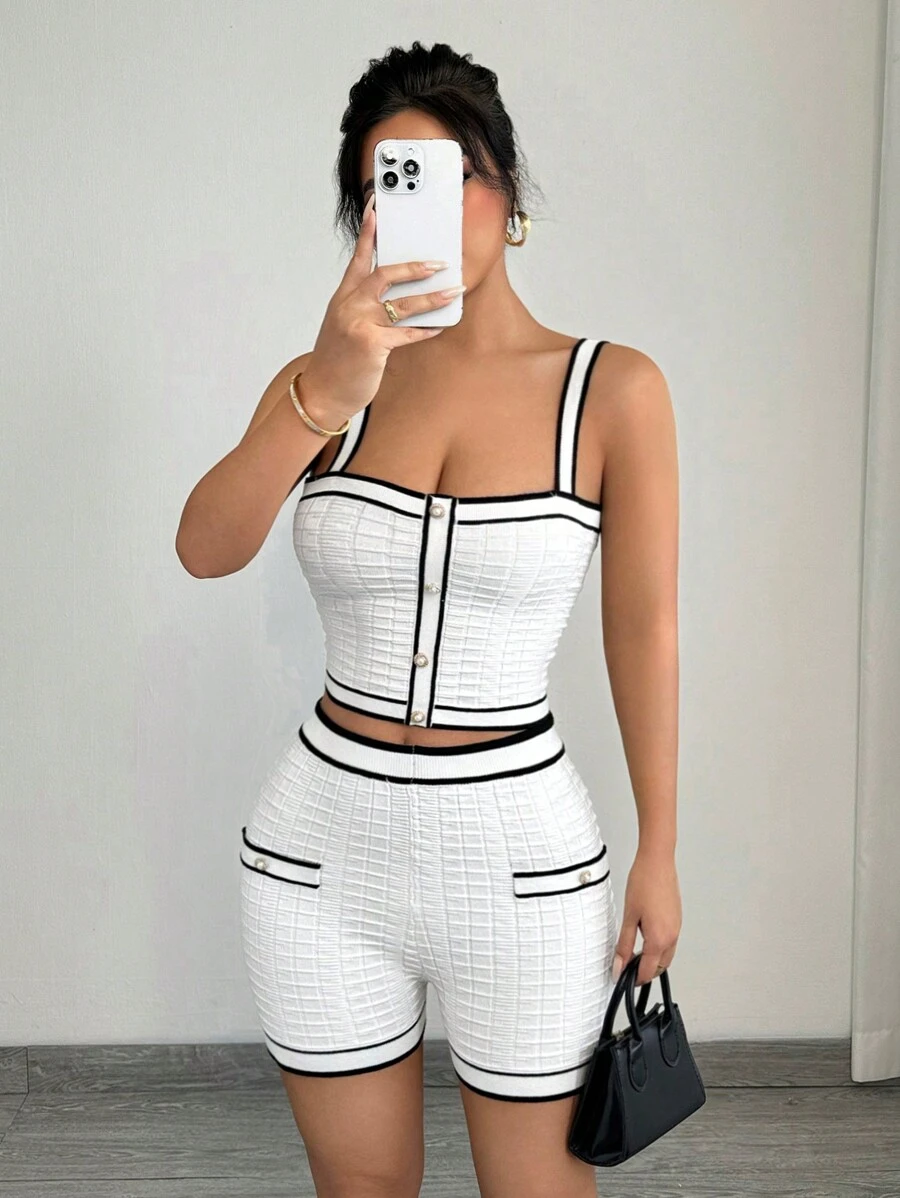 SHEIN SXY 2pcs/Set Women's Summer Decor Single Breasted Camisole ...