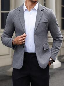 Calvornis Men's Notch Lapel Long Sleeve Faux Pocket Simple Suit Jacket ...