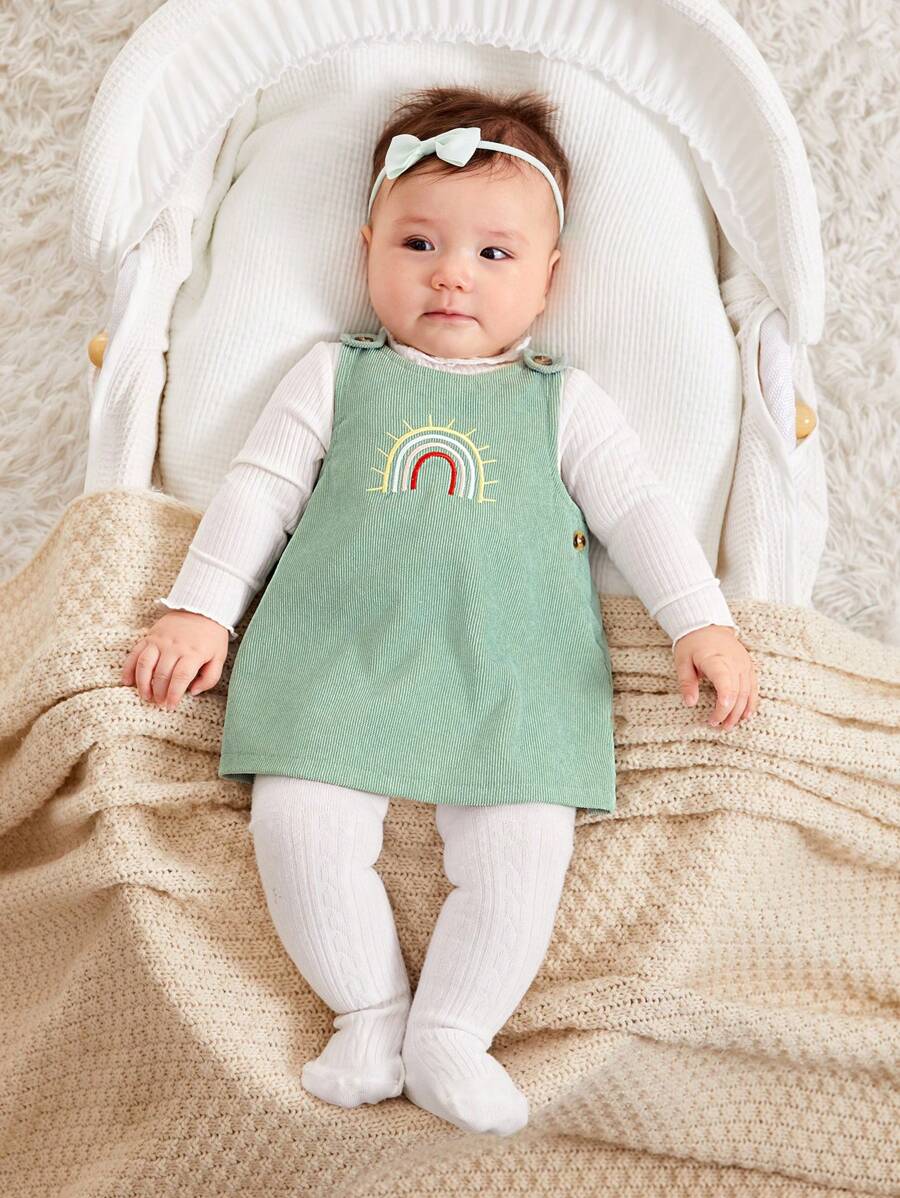 SHEIN Newborn Baby Girl Round Neck Sleeveless Front Button Embroidered ...
