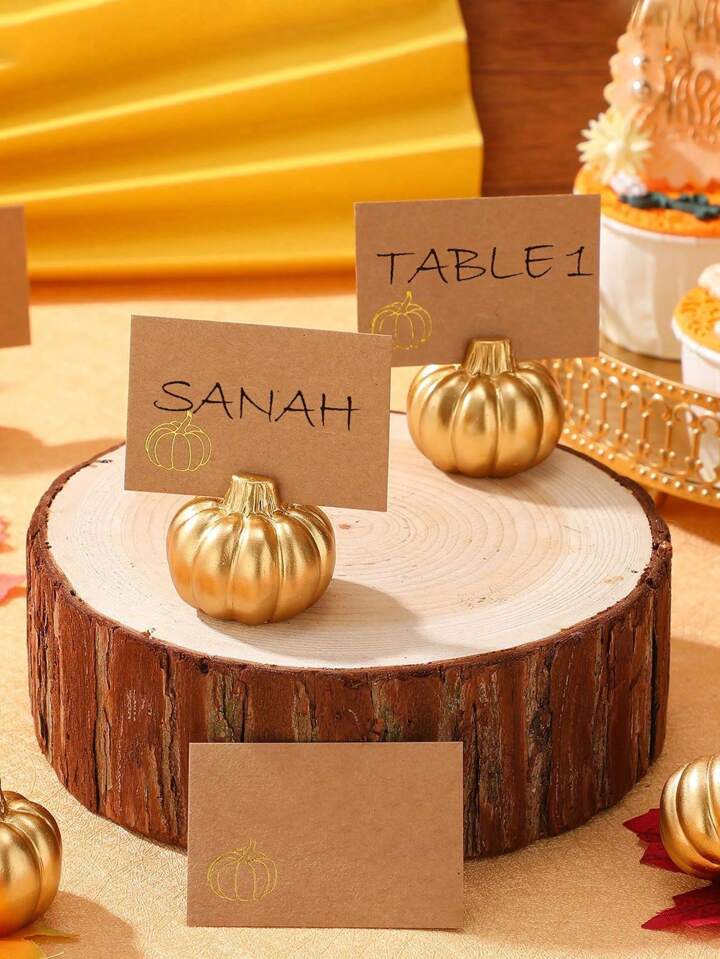 2pcs Mini Gold Pumpkin Table Number Holders Fall Decor Mini Gold Pumpkin Place Card Holder Perfect For Thanksgiving Table Decor Fall Themed Weddings Bridal Brunches Gold Pumpkin Photo Holder For Table...