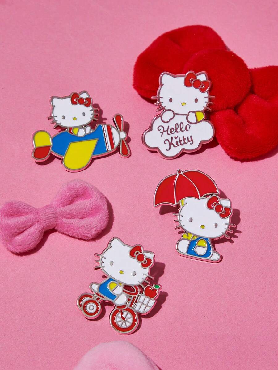 HELLO KITTY AND FRIENDS | SHEIN 4pcs/Set Cartoon Character Lapel Pin ...