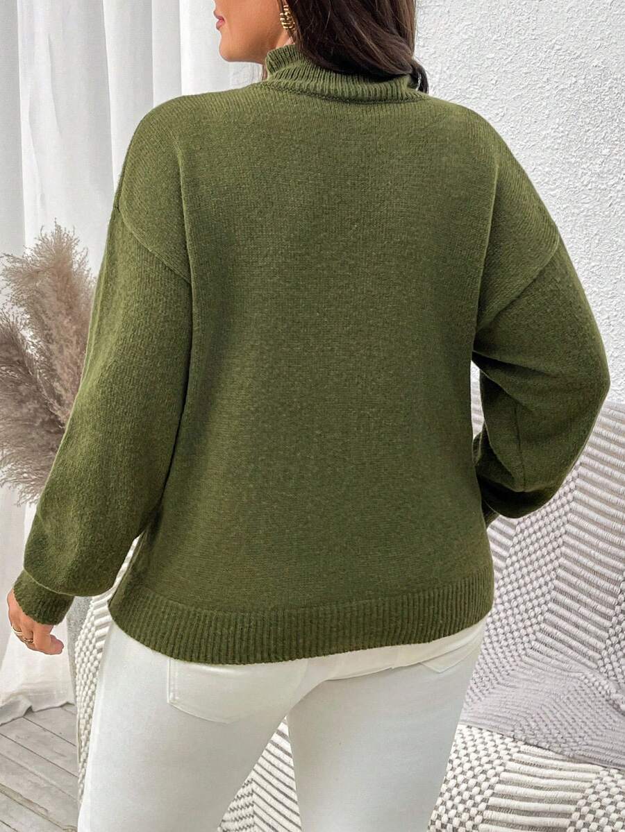 SHEIN Relaxiva Pull col montant vert armée unicolore grande taille pour ...