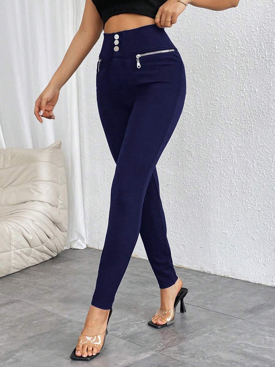 Firerie High Waist Button Zipper Skinny Pants | SHEIN USA