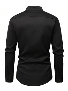 Manfinity Mode Men's Casual Colorblock Stand Collar Button Down Long ...