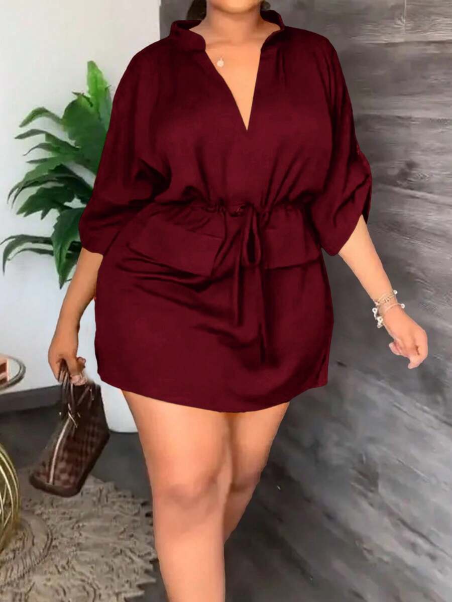 Slaydiva Plus Size Party & Elegant Commute Solid Fitted V-Neck ...