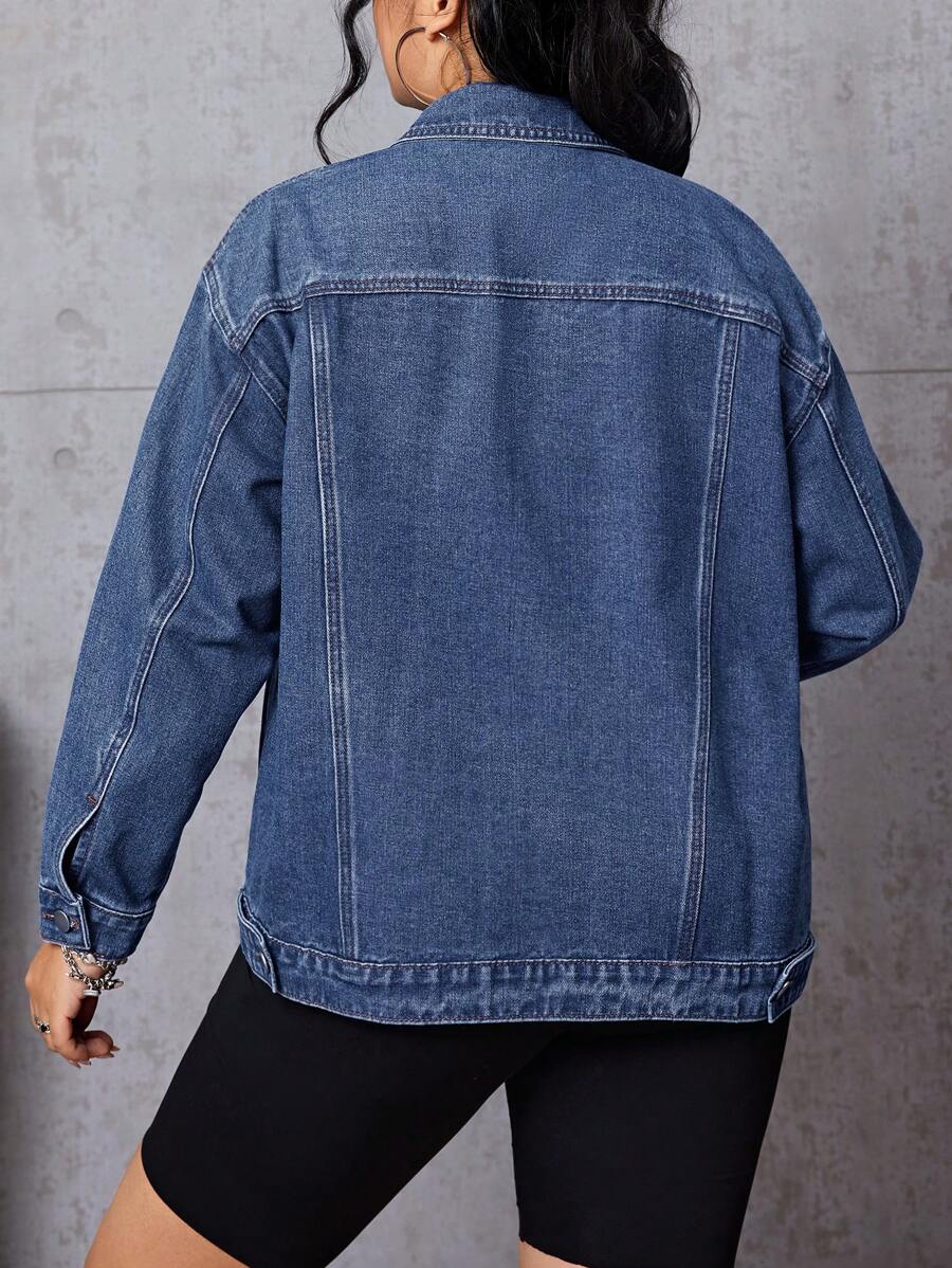 SHEIN EZwear Plus Size Solid Color Front Button Pocket Denim Long ...