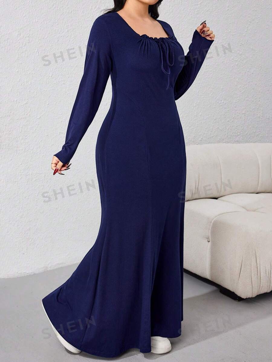 Shein Mulvari Vestido Maxi Sereia De Cor Sólida E Elegante Em Plus Size