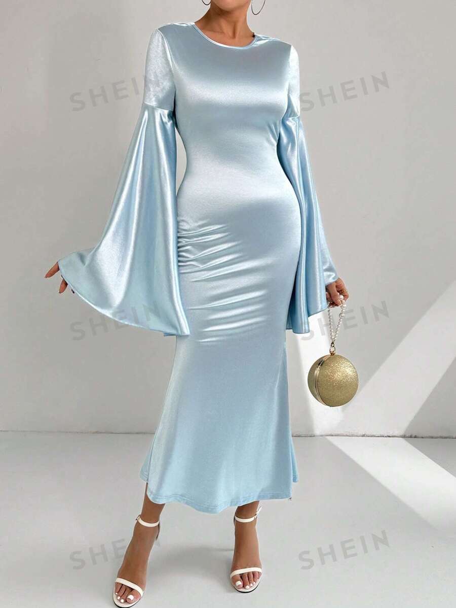 SHEIN Privé Elegant Flare Sleeve, Open Back, High Low Hem, Stretchy ...