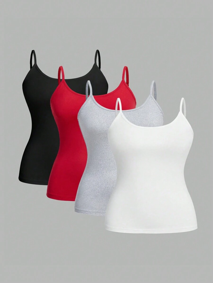SHEIN EZwear 4pcs Plus Size Women Casual Slim Fit Cami Tops, Suitable ...