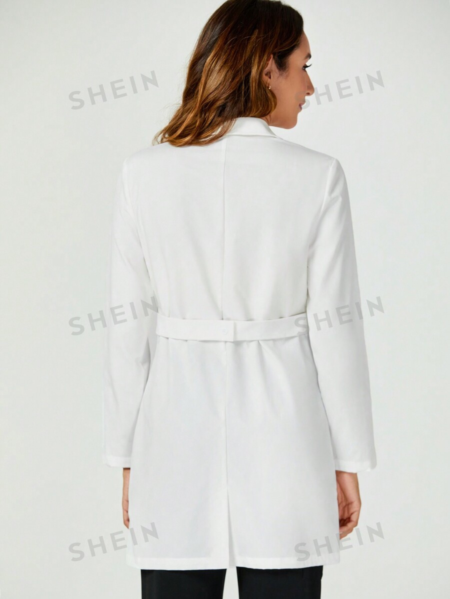SHEIN TaskFit Frosted Nurse Uniform With Contrasting White Coat Long ...
