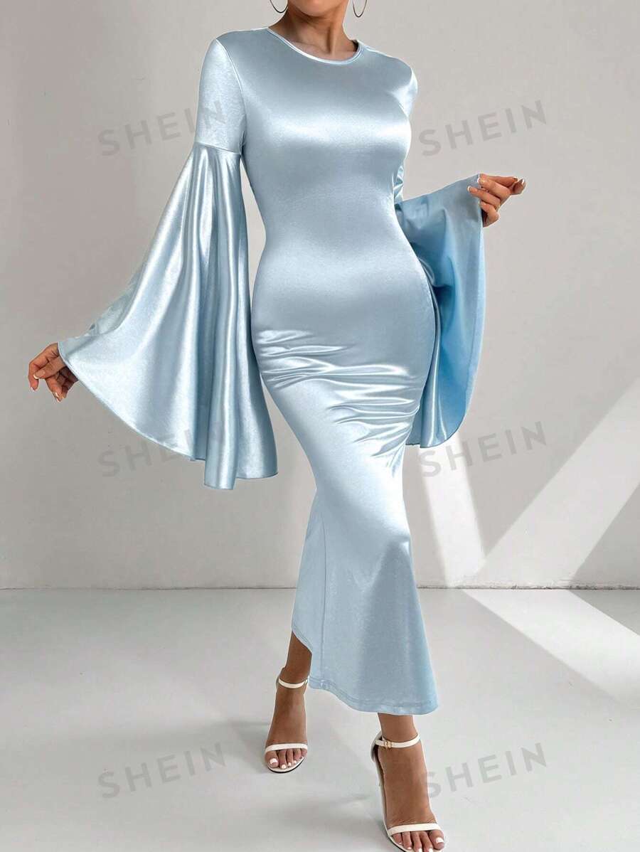 SHEIN Privé Elegant Flare Sleeve, Open Back, High Low Hem, Stretchy ...