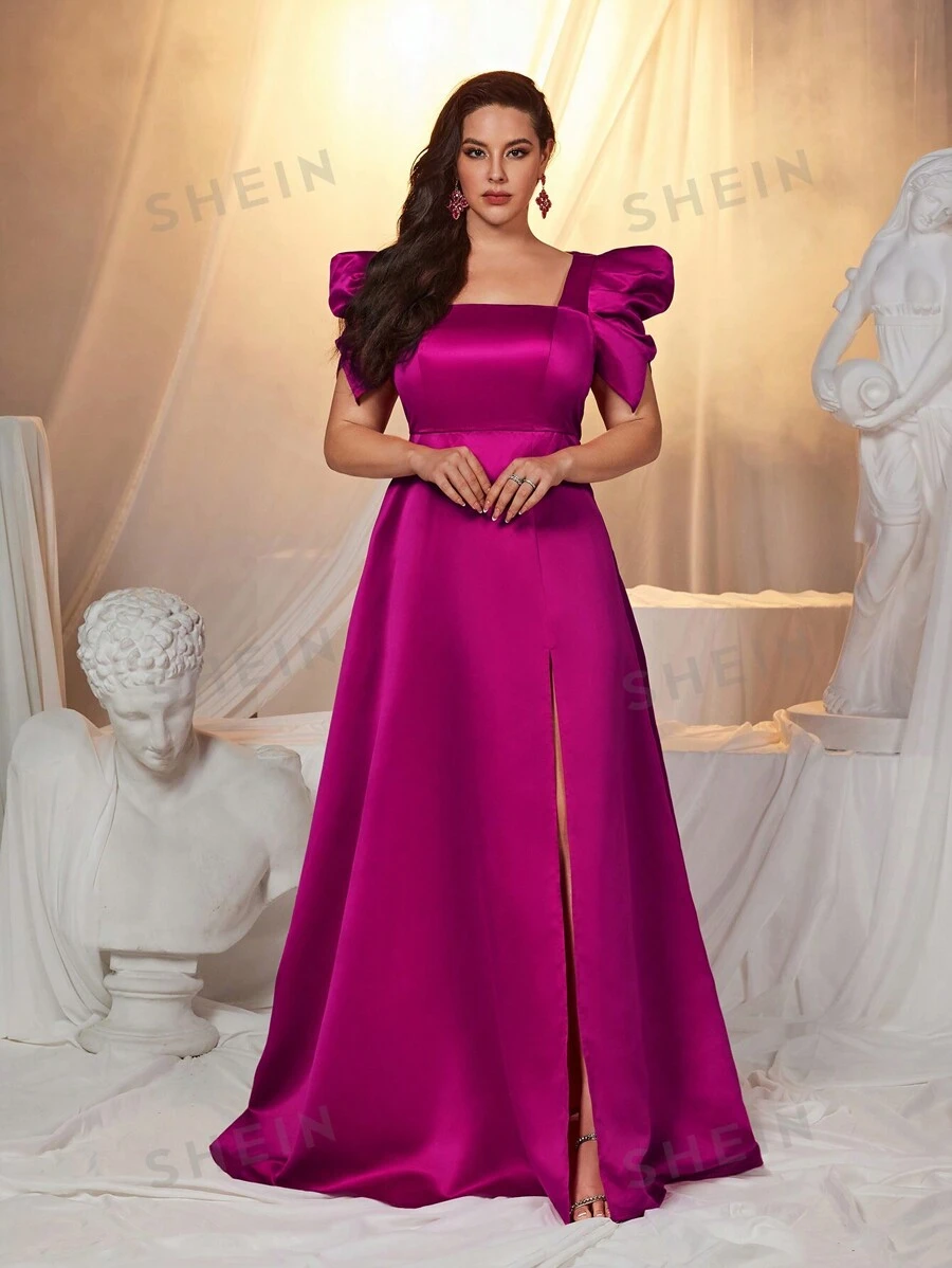 SHEIN Belle Vestido de noche elegante con cuello cuadrado, silueta exagerada y flores 3D en ...