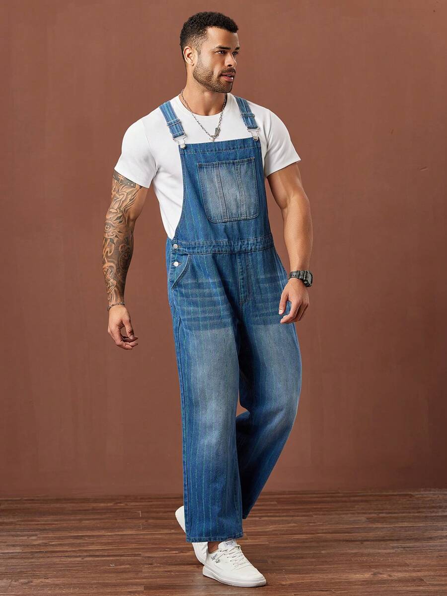 Manfinity LEGND Plus Size Men's Light Blue Plain Vintage Washed Loose ...