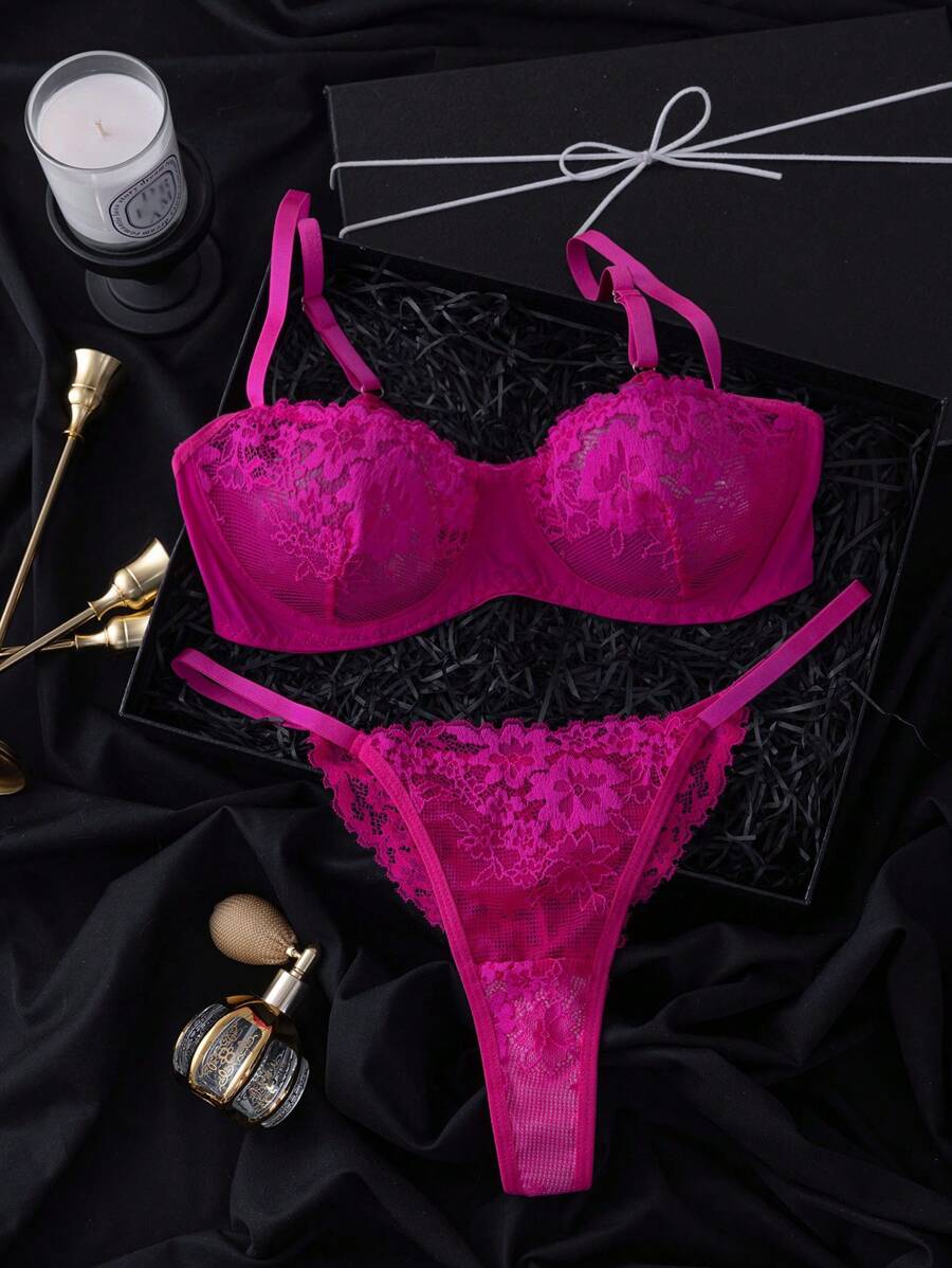 Seduluxe 2pcs Women's Fashion Daily Match Lace Bra & Panty Underwear ...