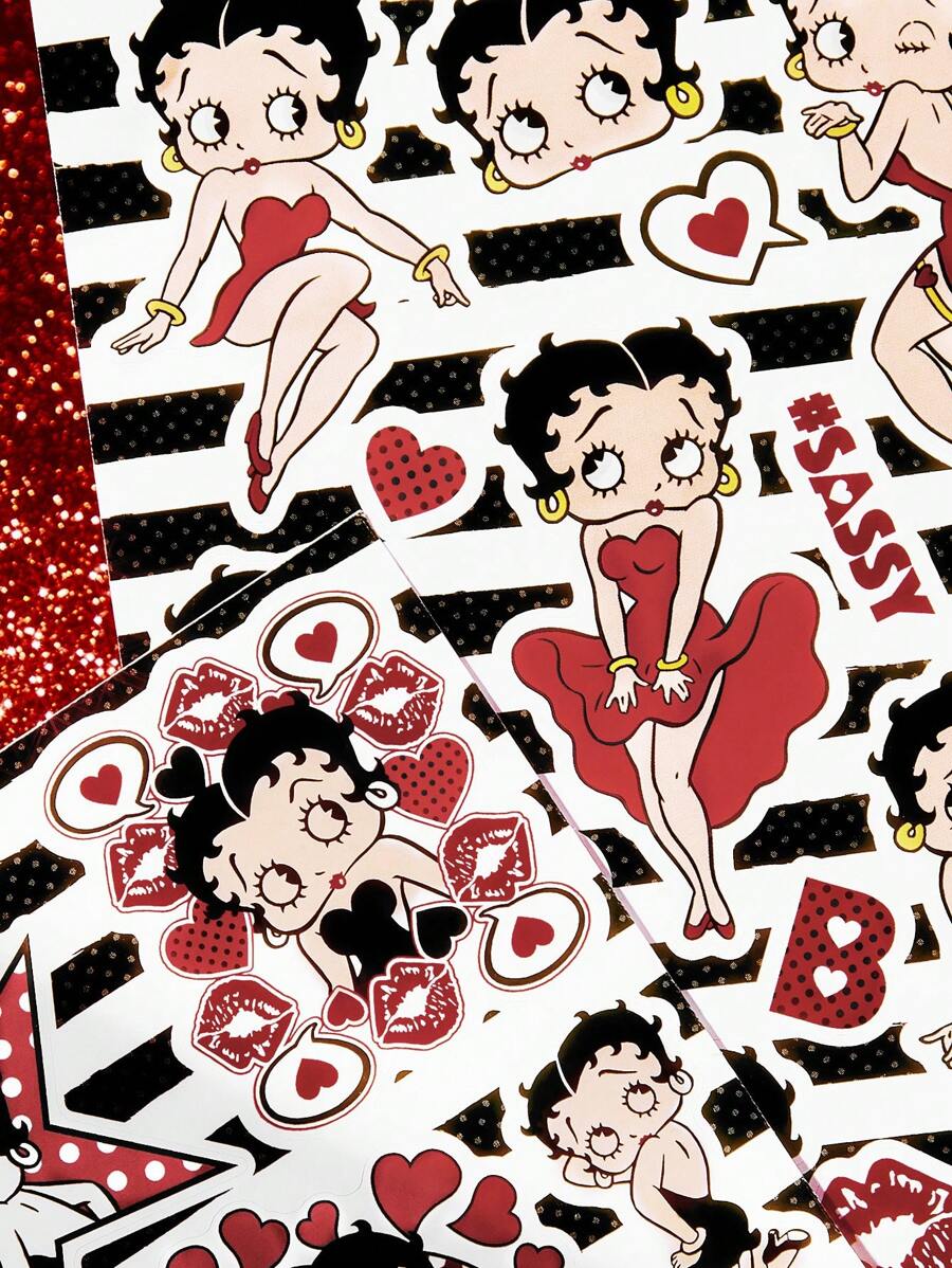 Betty Boop x SHEIN 2pcs Cartoon Character & Striped Pattern Sticker Set ...