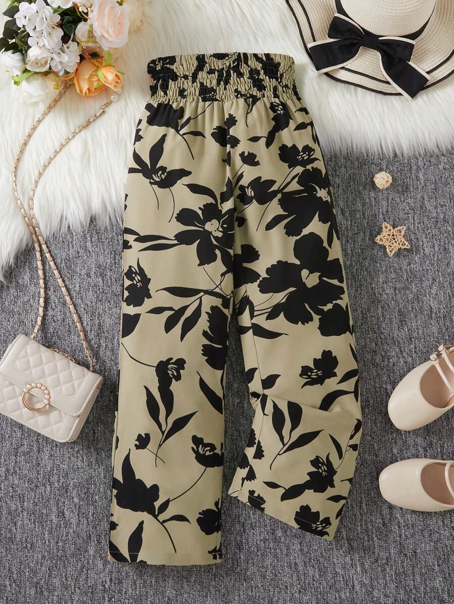 Tween Girls' Floral Print High-Waist Pants | SHEIN USA
